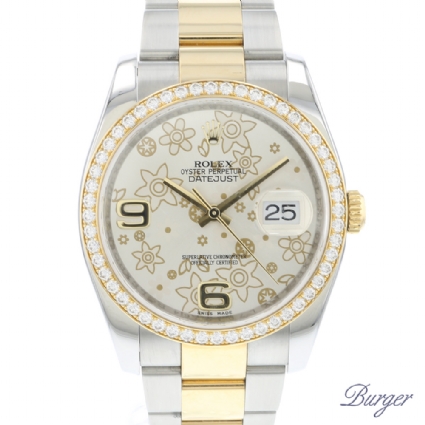 Datejust 36 Gold/Steel Flower Dial Diamond Bezel - Rolex - Sold watches ...